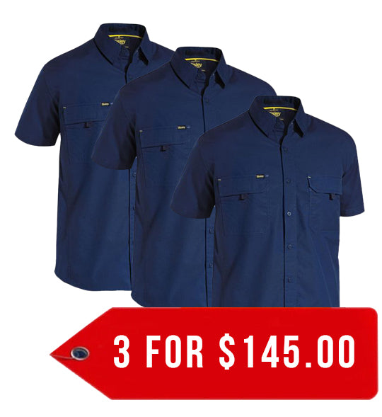 Bisley Mens X Airflow Ripstop Work Shirt Short Sleeve-3 Pack-(BS1414-1 ...