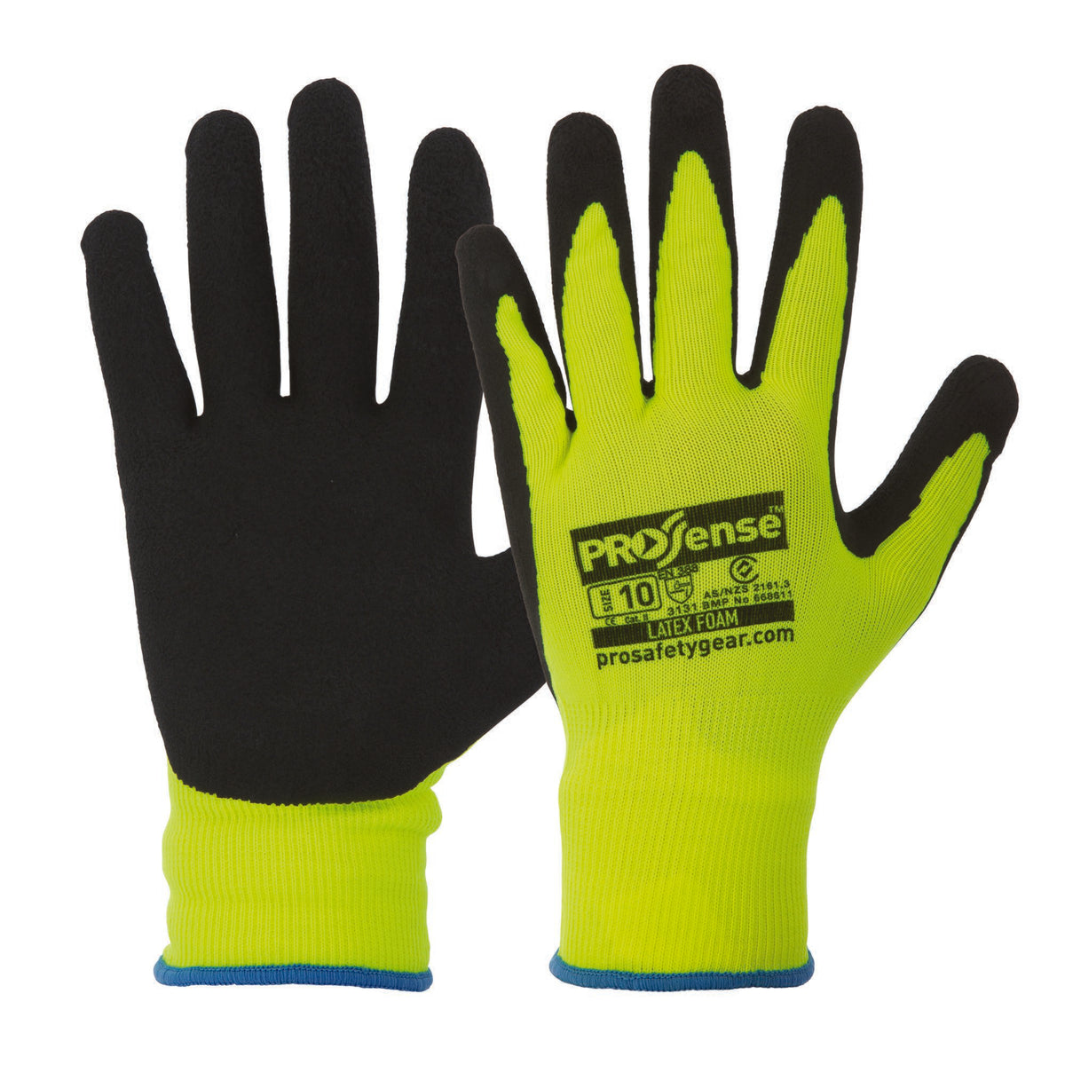 Pro Choice Black Latex Foam On Hi Vis Yellow Nylon Liner Pair of 12 (L ...