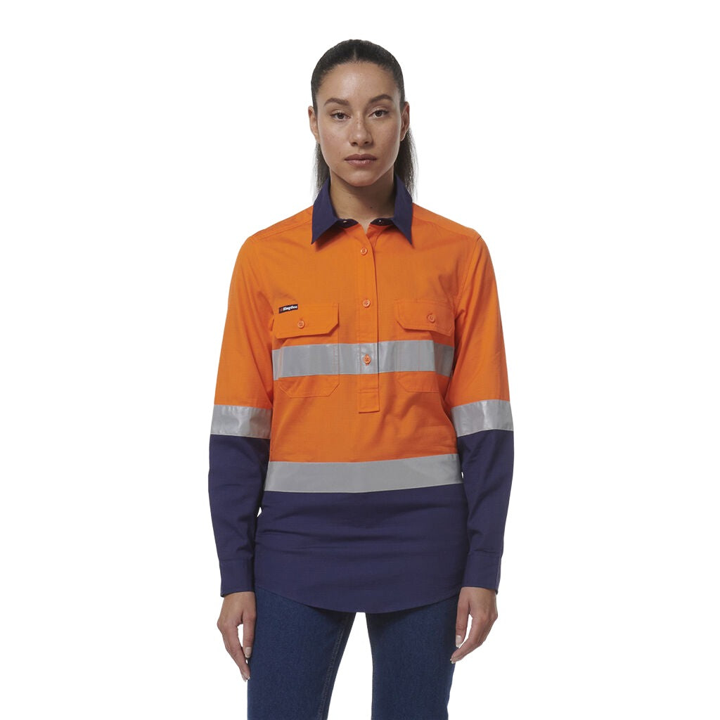 King Gee Women's Workcool Vented Closed Front Reflective Shirt (K44230 ...