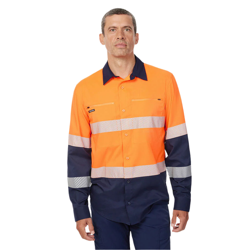 King Gee Dry Cool Hi Vis Spliced Taped Shirt Long Sleeve Shirt (K54037 ...